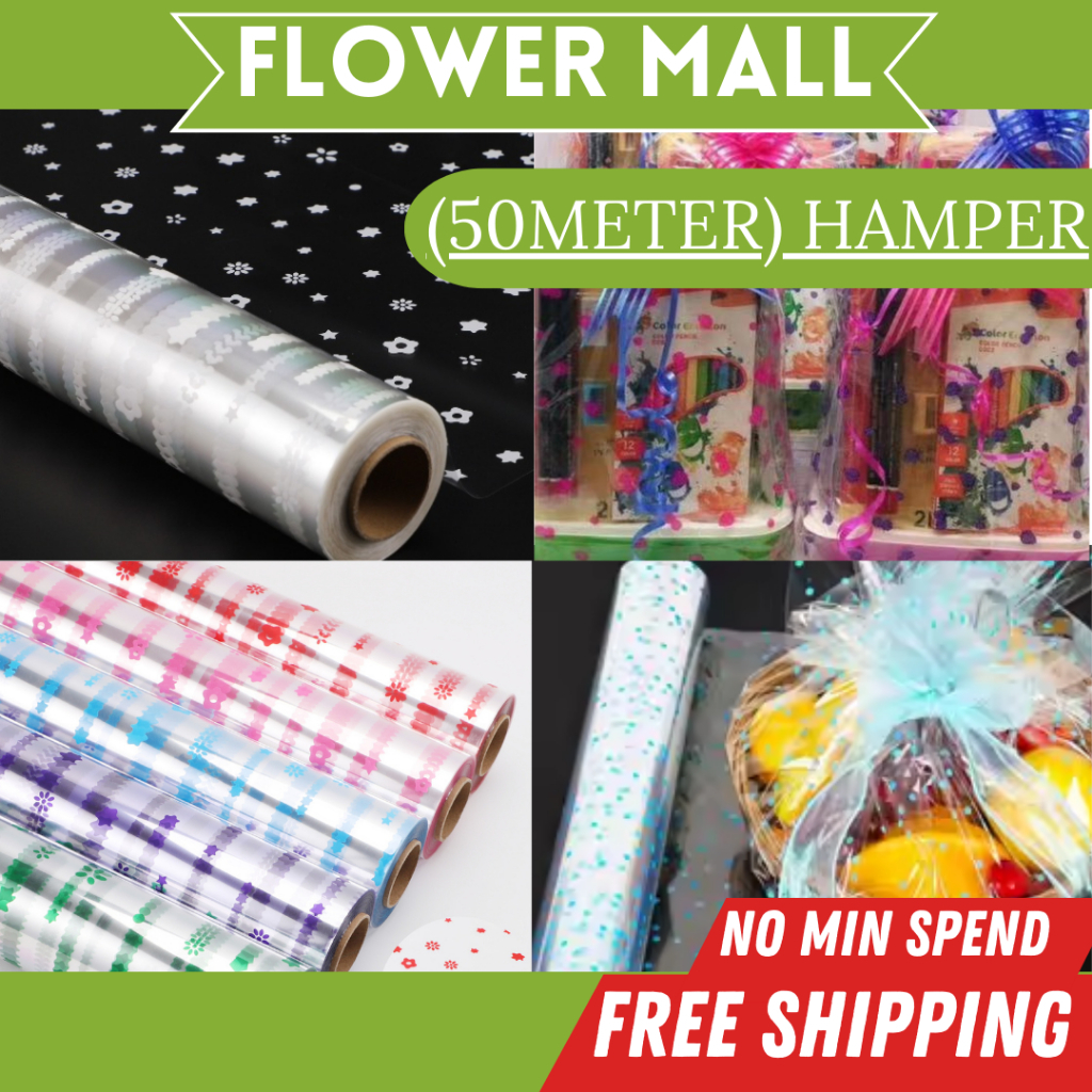 (50METER) HAMPER Wrapping Waterproof Flower Paper Gift Wrapper Birthday ...