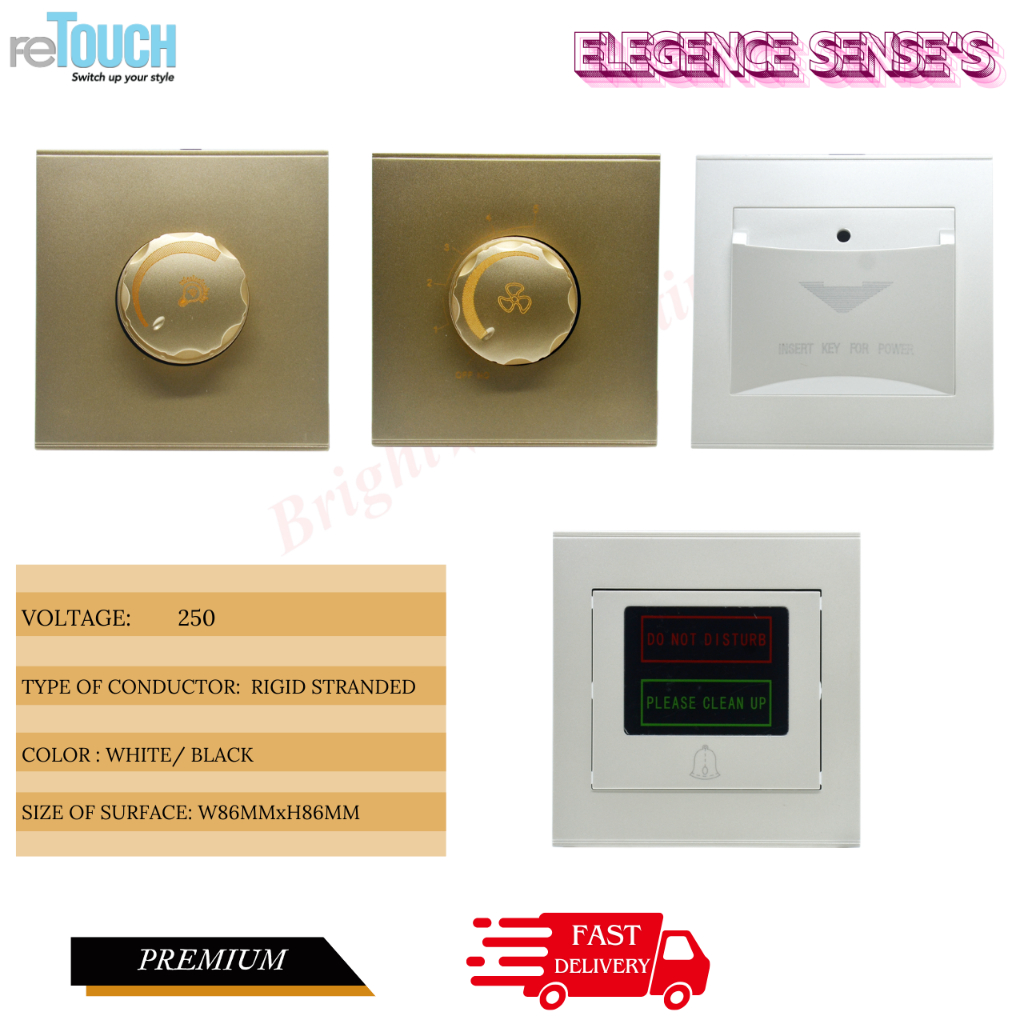 ReTouch ELEGENCE SENCE Ultra 500w Rotary Dimmer DOORBELL socket switch ...