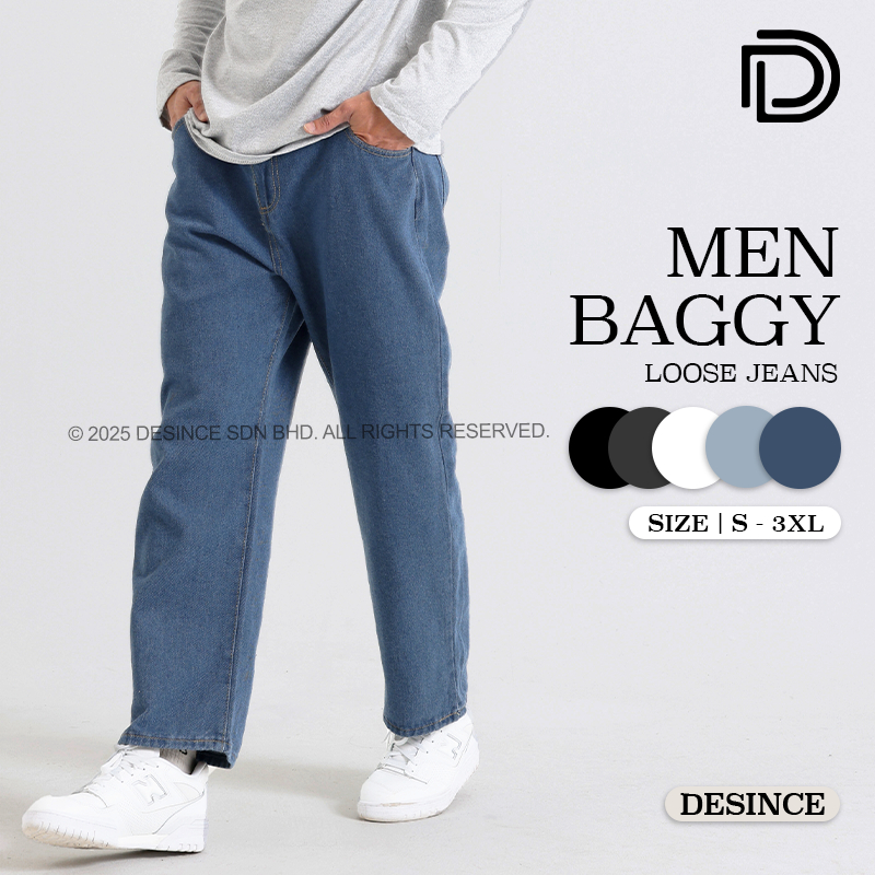 🇲🇾 DESINCE Men Long Jeans Denim Pants Cooling Straight Cutting Loose ...