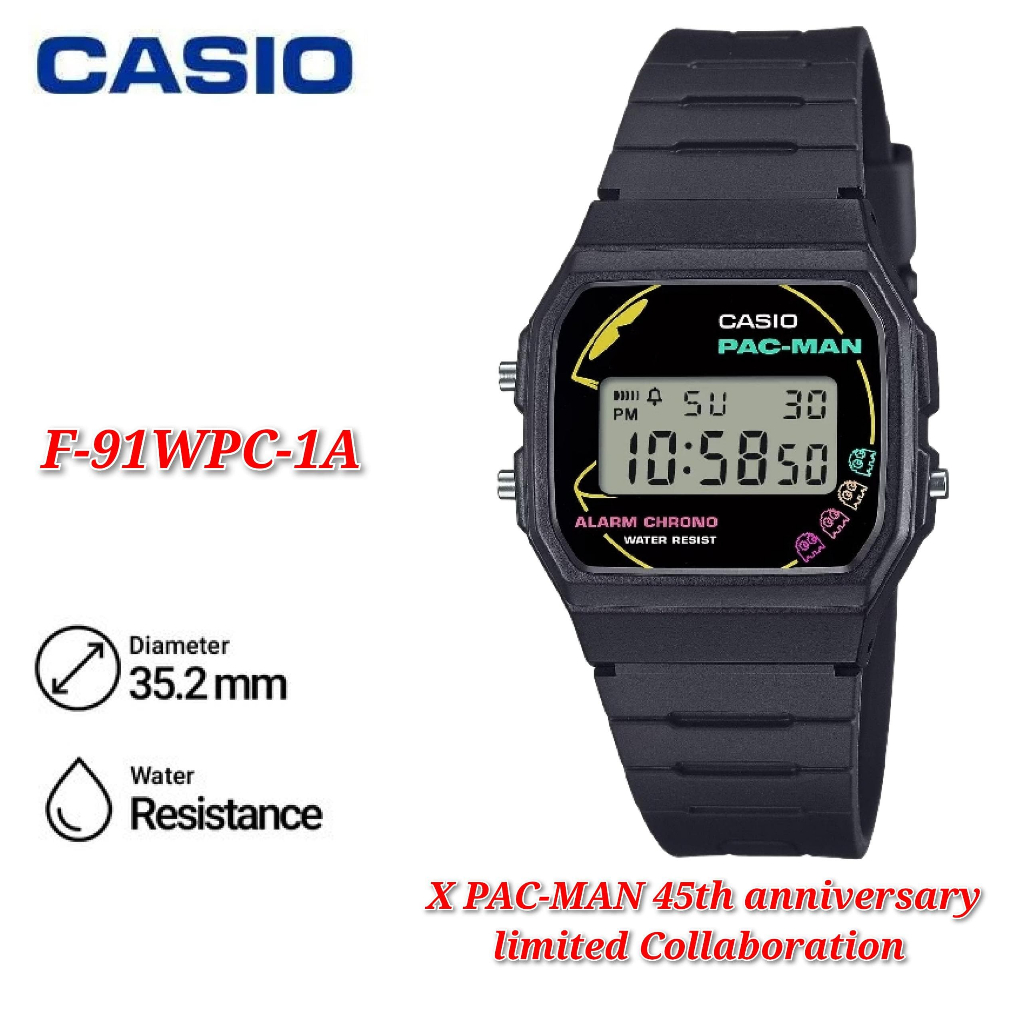 Casio X PAC-MAN Collaboration F-91WPC-1A Unisex Digital Watch Black Resin Strap - F-91W | Shopee ...