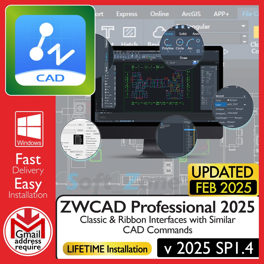 ZWCAD Professional 2025 SP1.4 - Classic & Ribbon Interfaces with Similar CAD Commands | Windows ...