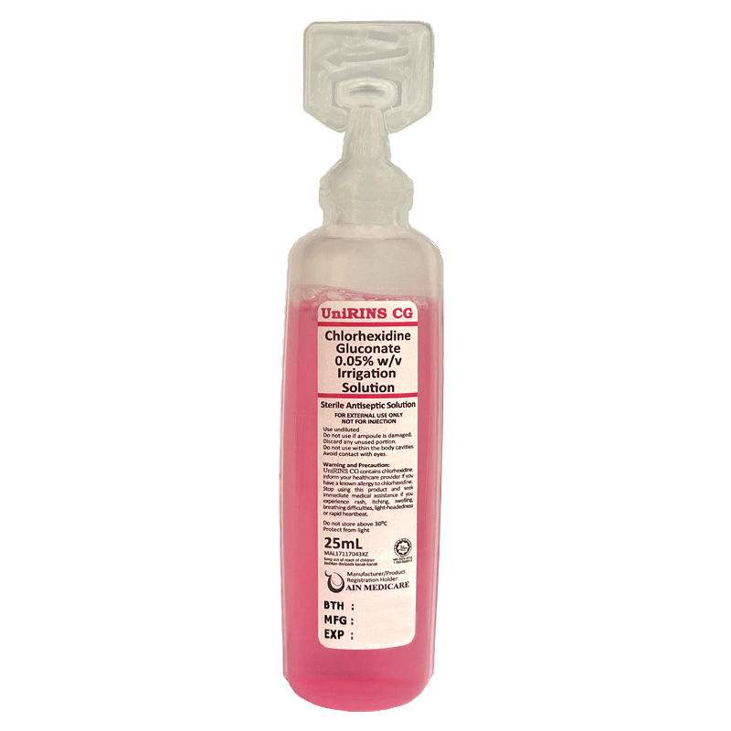 UNIRINS CG CHLORHEXIDINE GLUCONATE 0.05%w/v IRRIGATION SOLUTION 25ML ...