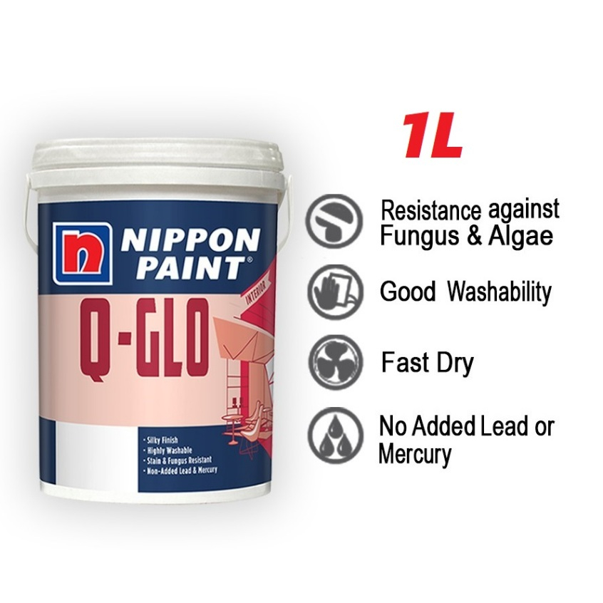 MKR 1L Nippon Paint Q-Glo Q Glo Interior Wall Paint Mid Sheen | Shopee ...