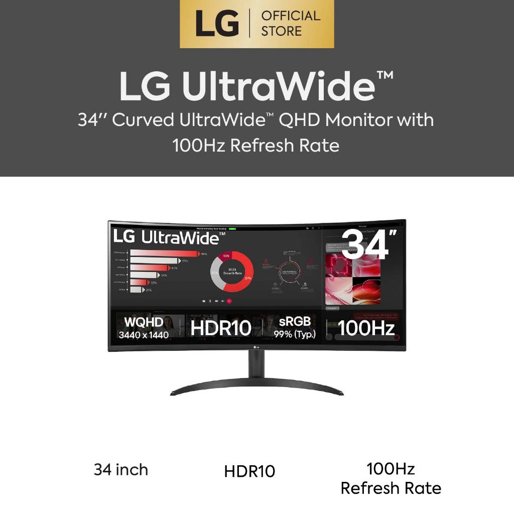 34" 21:9 Curved UltraWide™ QHD (3440x1440) Monitor with 100Hz Refresh ...