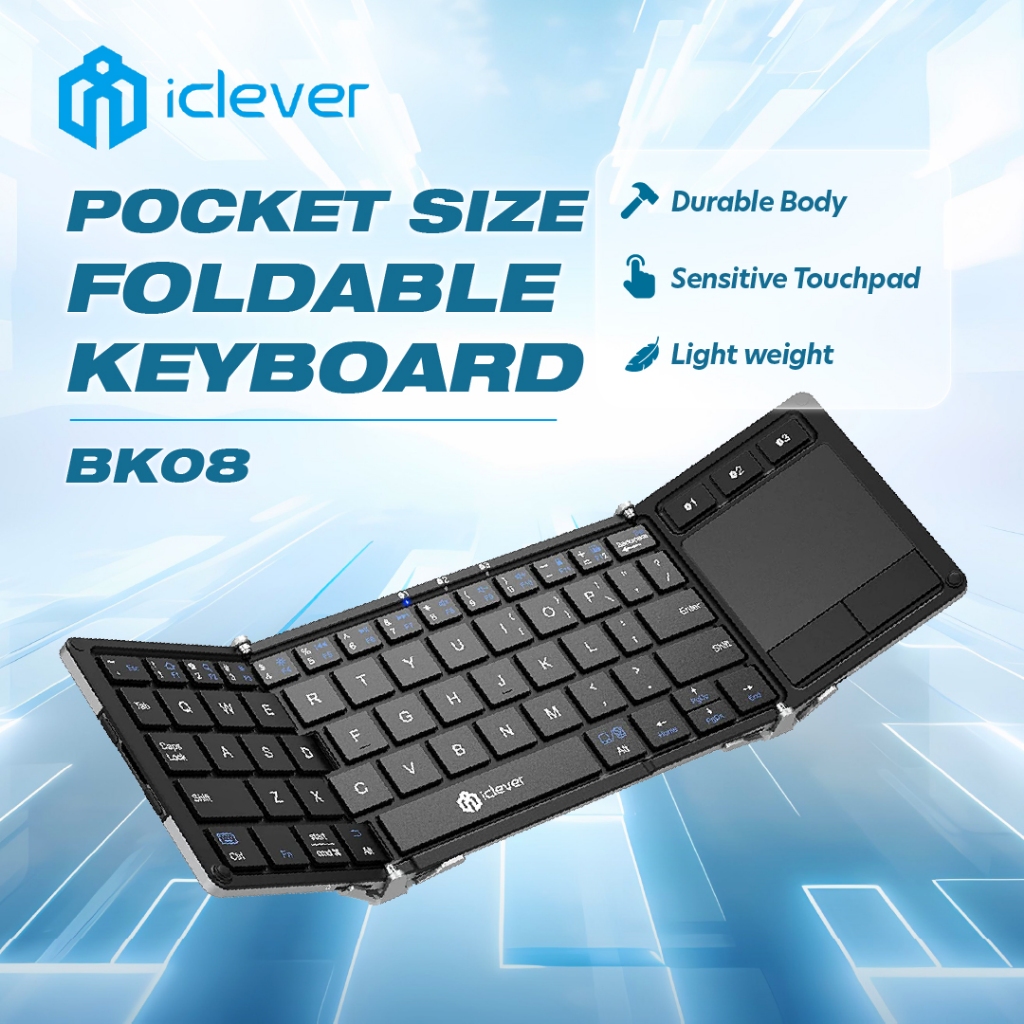 iClever BK08 Bluetooth Keyboard Type C Charging with Sensitive Touchpad (Sync Up to 3 Devices ...