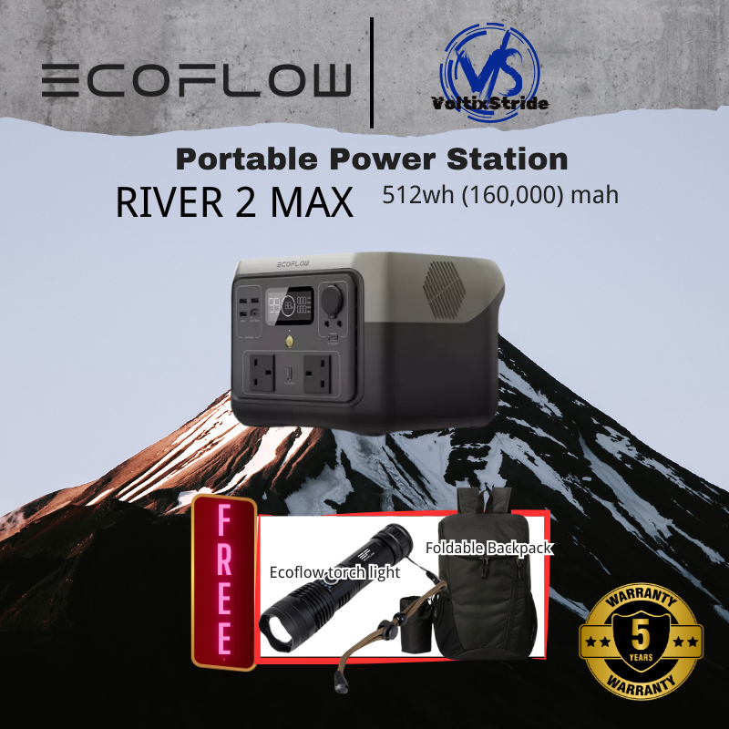 EcoFlow RIVER 2 Max+SOLAR PANAL Portable Power Station 500W (Surge 1000W) | 512Wh (160,000mAh ...
