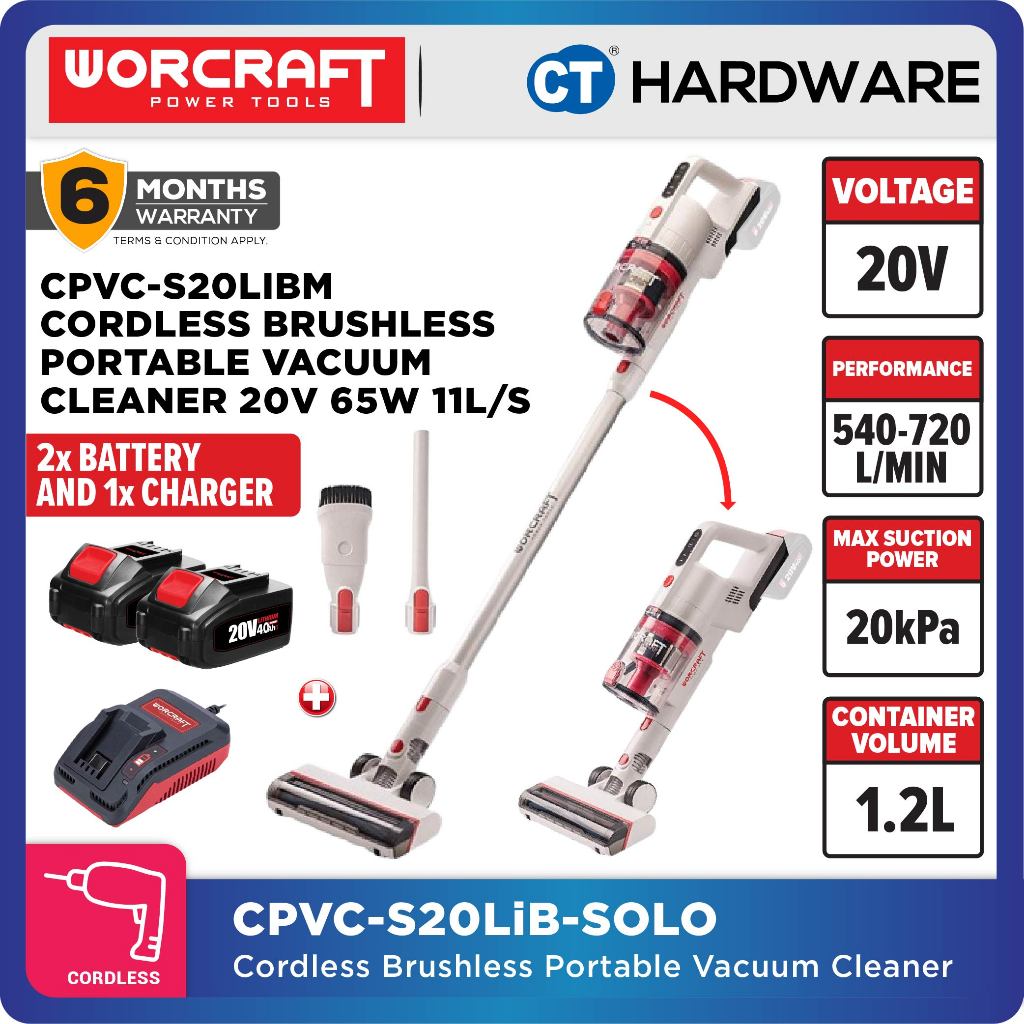 Worcraft CPVC-S20LIB Cordless Brushless Portable Vacuum Cleaner 20V | 65W | 11L/S ...