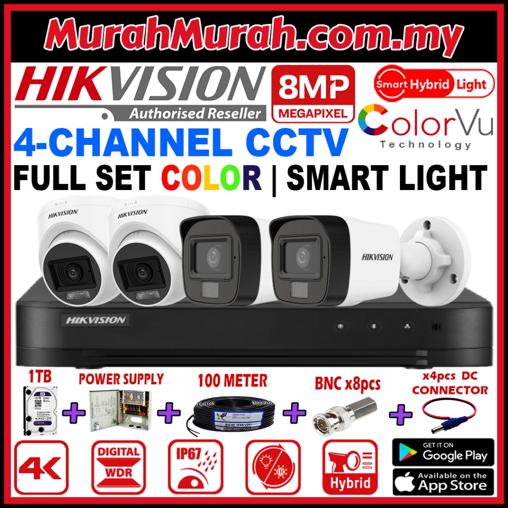 HIK HIKVISION 🌟4-CHANNEL🌟 8.0MP Full Set SMART LIGHT/COLOR 8MP Colour ...