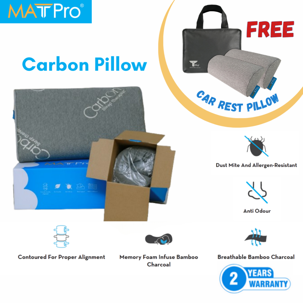 MATTPro Carbon Pillow/Memory Foam/Free Delivery/Contour Shape/Neck ...