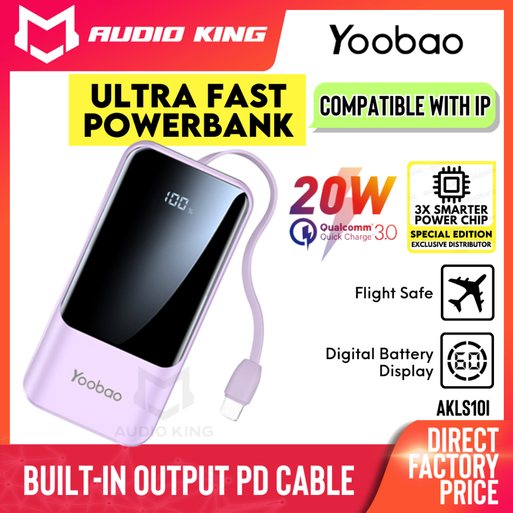 YOOBAO Original Powerbank Fast Charging 10000mAh With Built In Cable PD ...