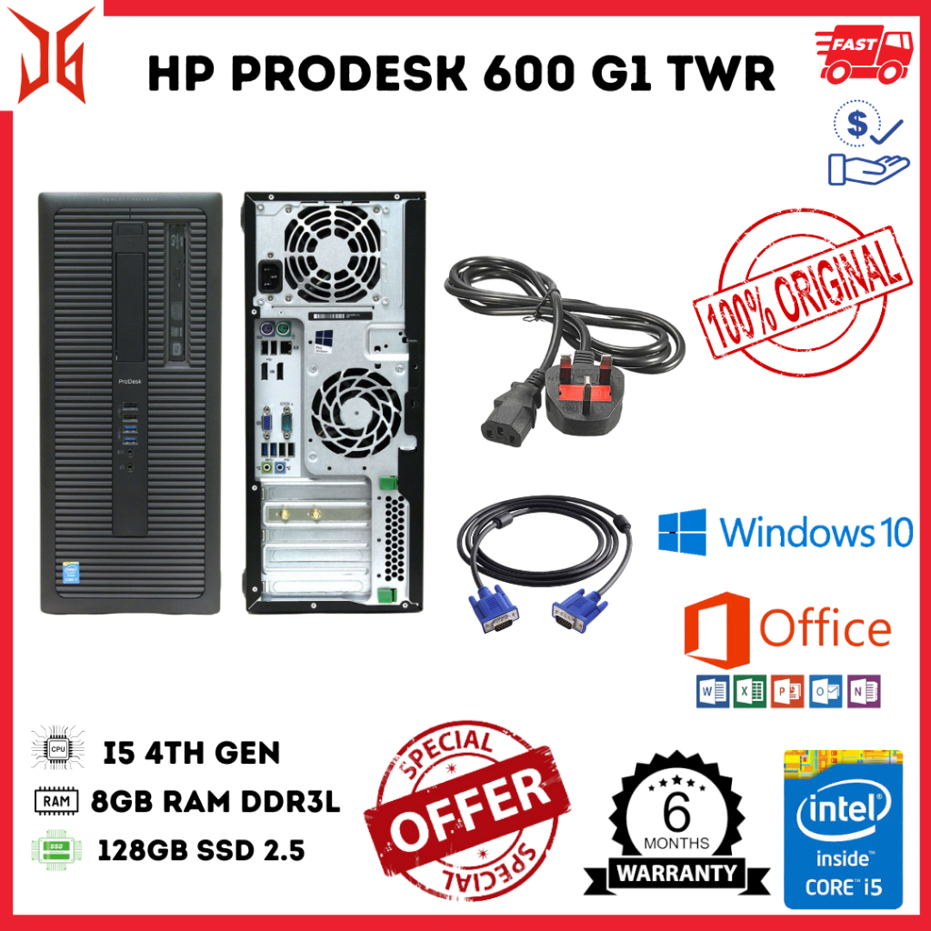 HP PRODESK 600 G1 TWR INTEL CORE i5-4TH GEN RAM 8GB 128GB SSD WINDOW 10 ...