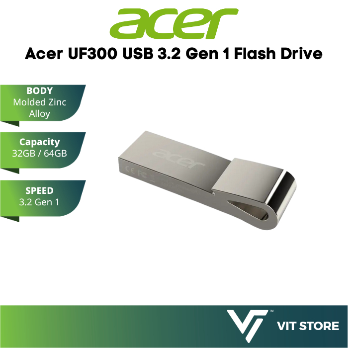 Acer UF300 USB 3.2 Gen 1 Pemacu Denyar - 32GB / 64GB RAM Penyimpanan ...