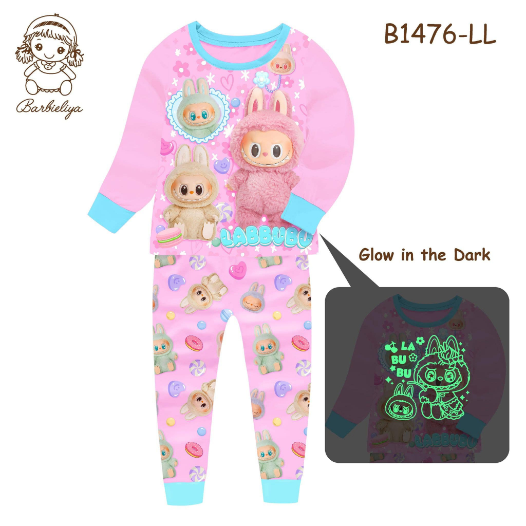 Barbieliya B1476LL Labubu Glow In The Dark Girl Pyjamas | Shopee Malaysia