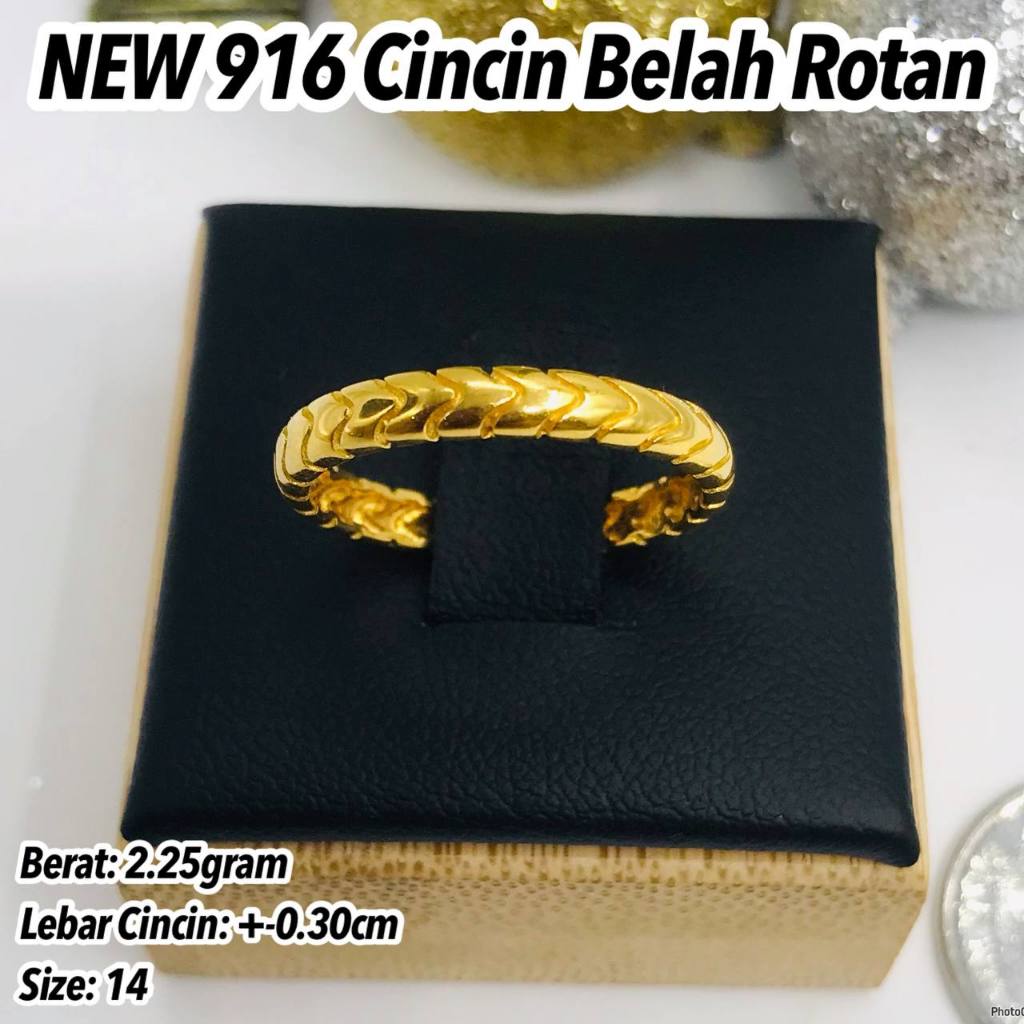 NEW GOLD 916 RING Cincin Full LIpan, Coco King, Gajah Padu & Hollow 2g ...