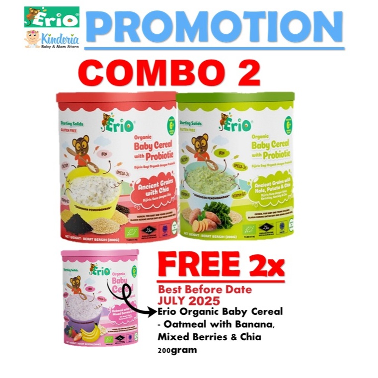 COMBO 2 ERIO Organic Baby Cereal with Probiotic 200g | Shopee Malaysia