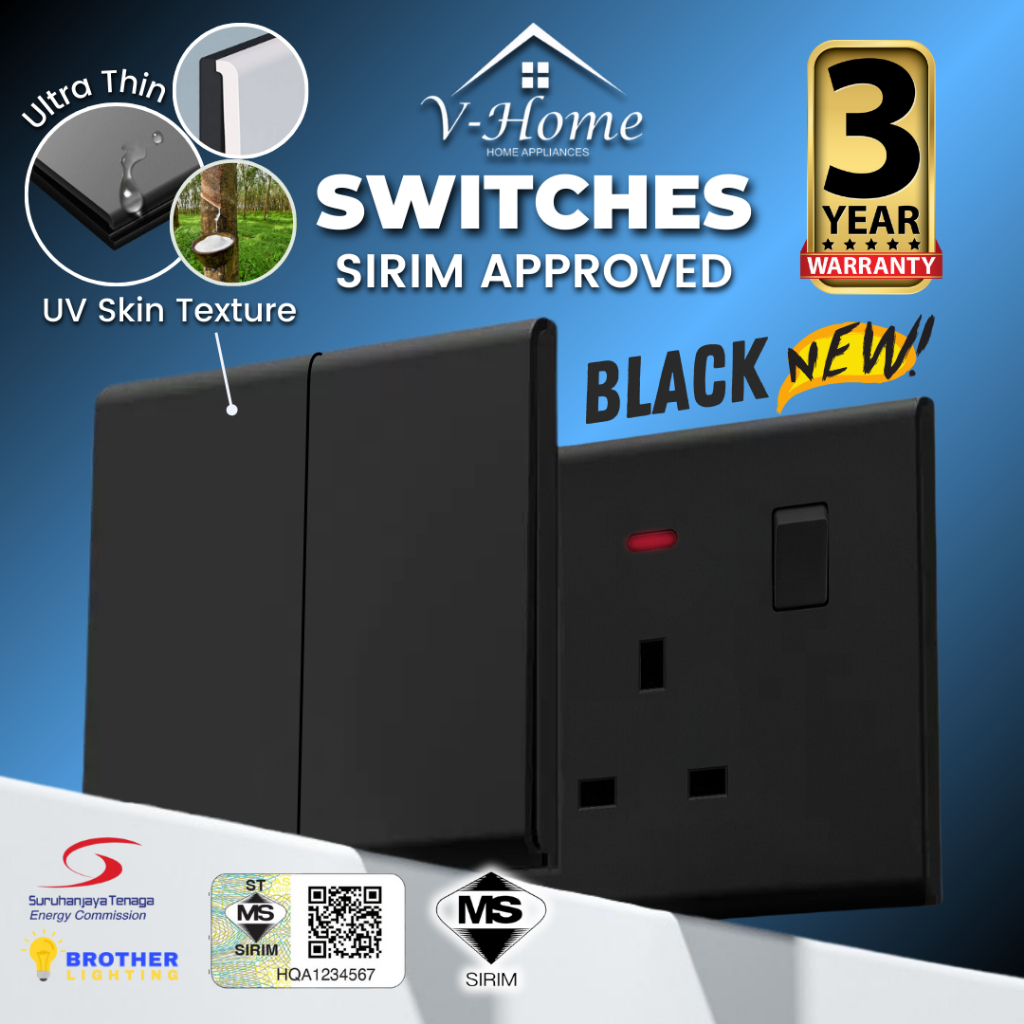 [SIRIM] VHome® Black Switch UV Skin Texture Premium Switches Suis ...