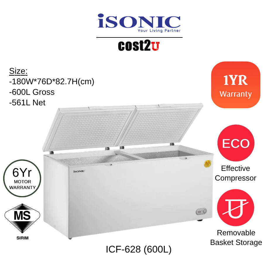 iSONIC 600L Dual Function Chest Freezer | ICF-628 (Pembeku Dada Upright ...