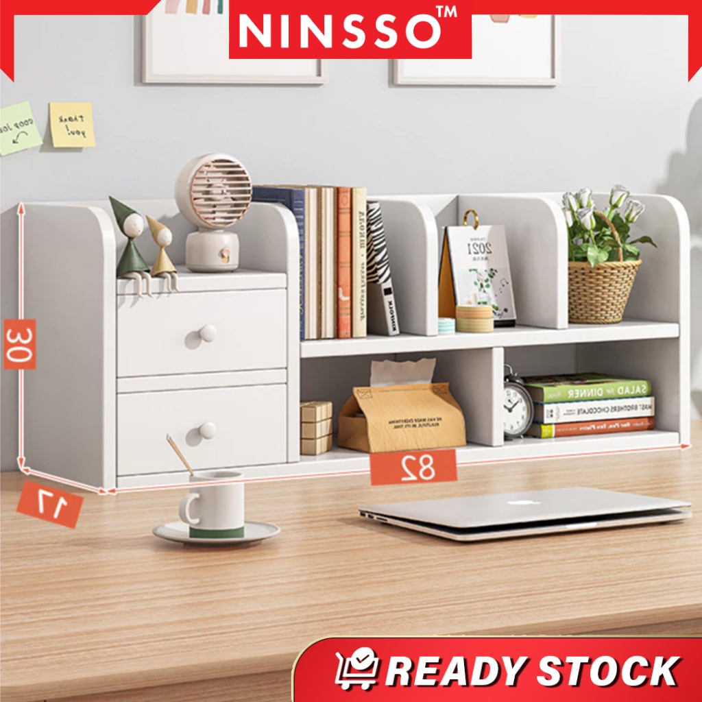 ninsso™ Wood White Desktop Storage,Multipurpose Desk Bookshelf,Display ...
