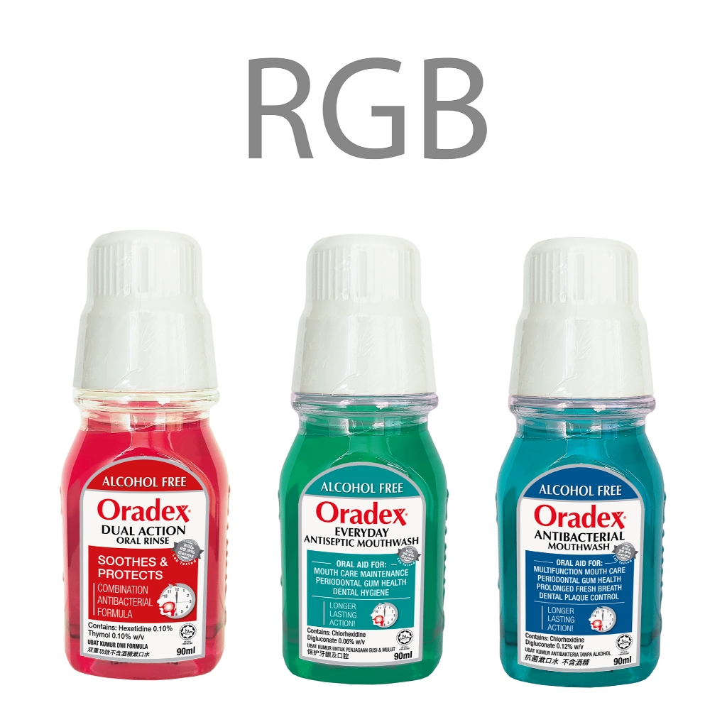 Oradex Assorted Mouthwash 90ml Pack of 3 [RGB Pack] | Shopee Malaysia