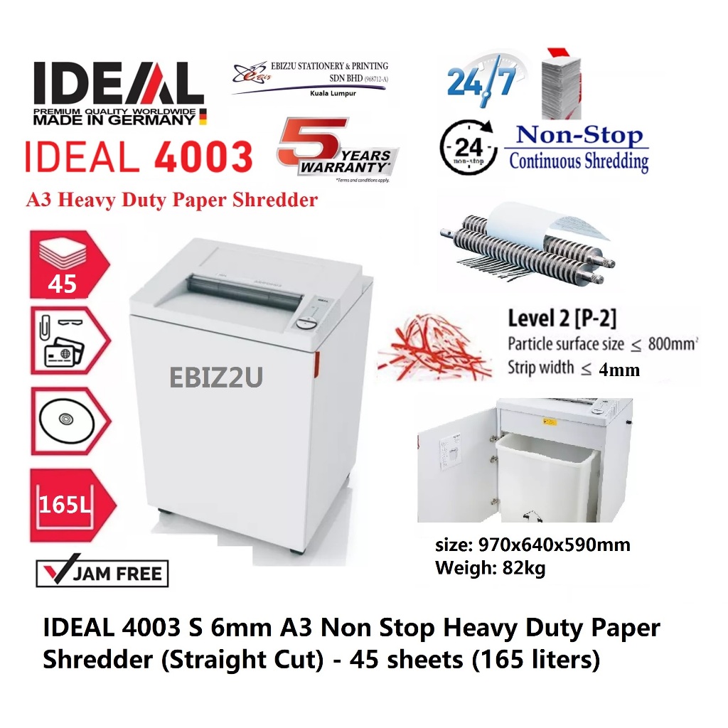 IDEAL 4003 S 6mm A3 Non Stop Heavy Duty Paper Shredder (Straight Cut ...