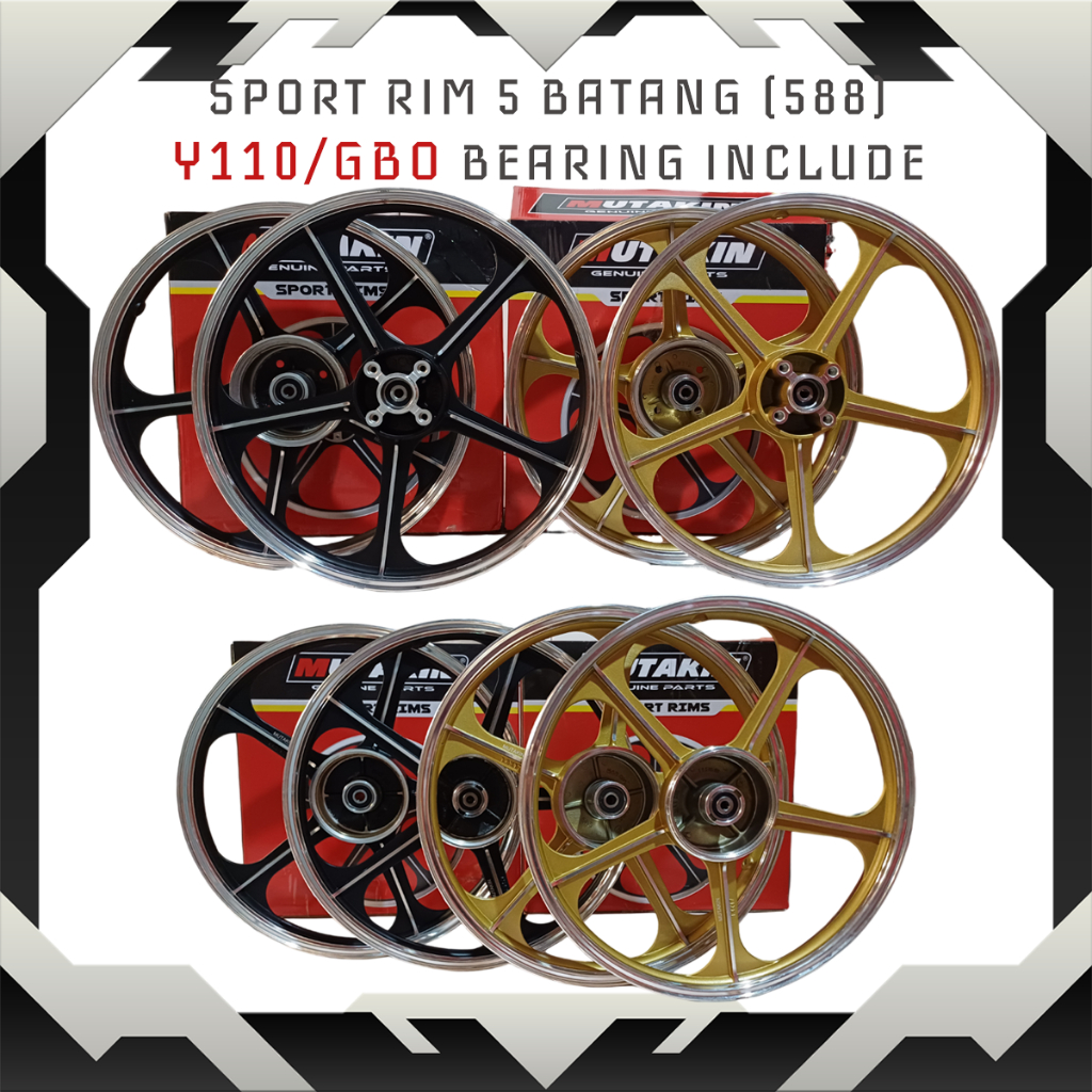 SPORT RIM 5L 588 5 BATANG GBO Y110 SS2 GOLD BLACK Cast Wheel SIAP WITH ...