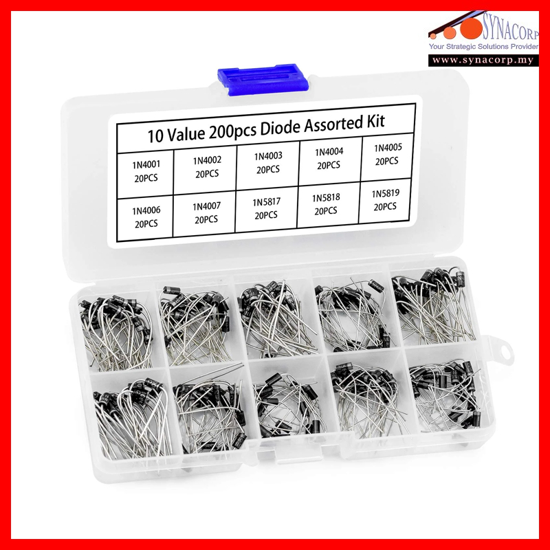 Diode Assortment Electronic Kit Rectifier / Zener / Schottky 1N4001-1N5819 100pcs / 200pcs 10 ...