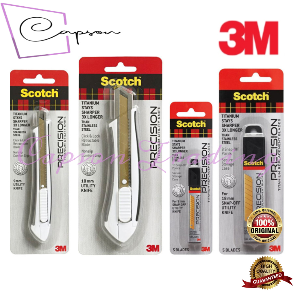 3M Scotch Titanium Utility Knife Cutter & Refill Blades (9mm & 18mm ...