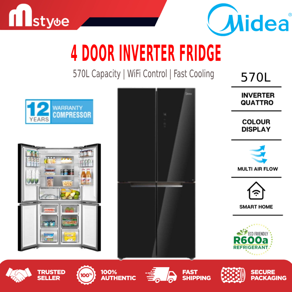 Midea 507L -570L 4-Door Refrigerator (Peti Sejuk ) - Inverter ...