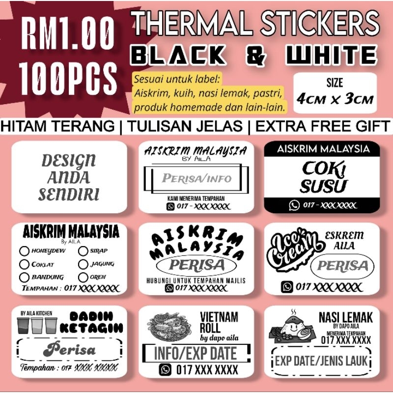 RM1 100pcs Sticker Product Murah Aiskrim Malaysia Label Produk Makanan ...