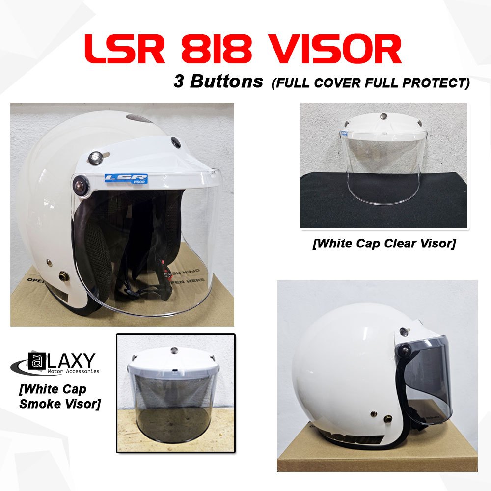 LSR 818 3 BUTTONS WHITE CAP SMOKE / CLEAR VISOR - MAGNUM / SGV / MS88 ...