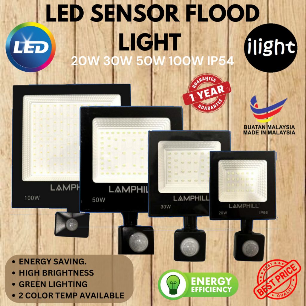 Outdoor LED Sensor Flood Light Super Bright 100W 50W 30W 20W 6500K ...