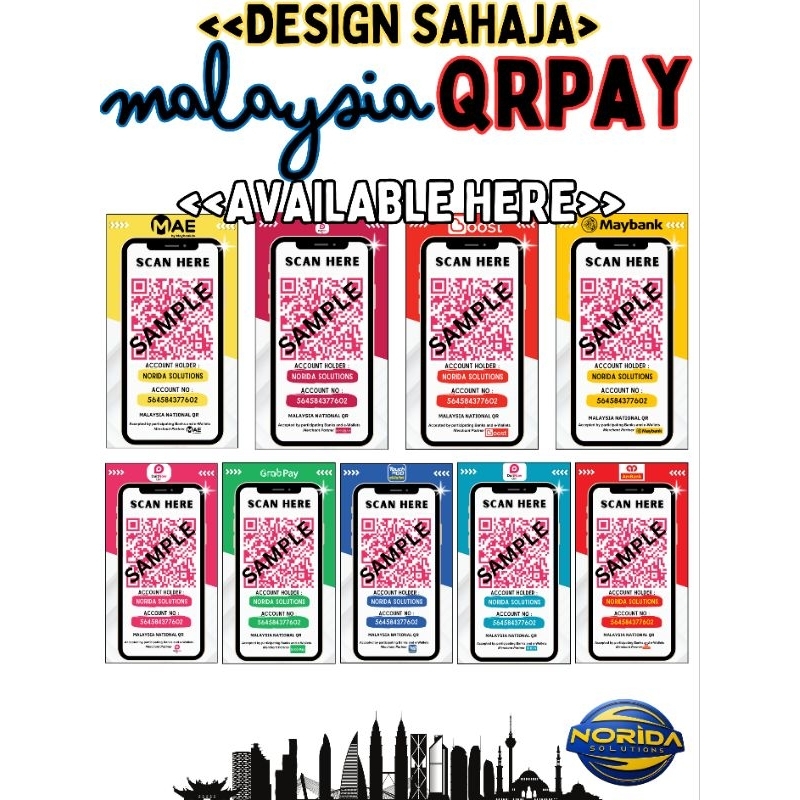 DESIGN SAHAJA (PDF/PNG/JPG). CUSTOMIZED QR Code QRPay Maybank GrabPay ...