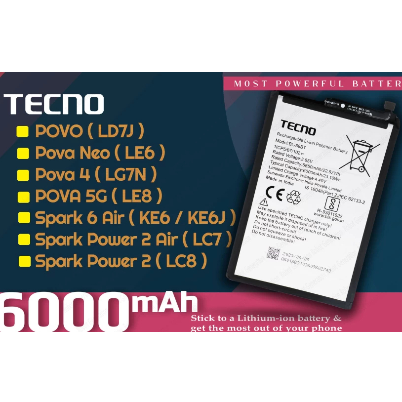 TECNO POVA 4 5G Neo LE8 LE6 Ld7j 5 Pro Spark 6 Air KE6 Power 2 Air LG7n ...
