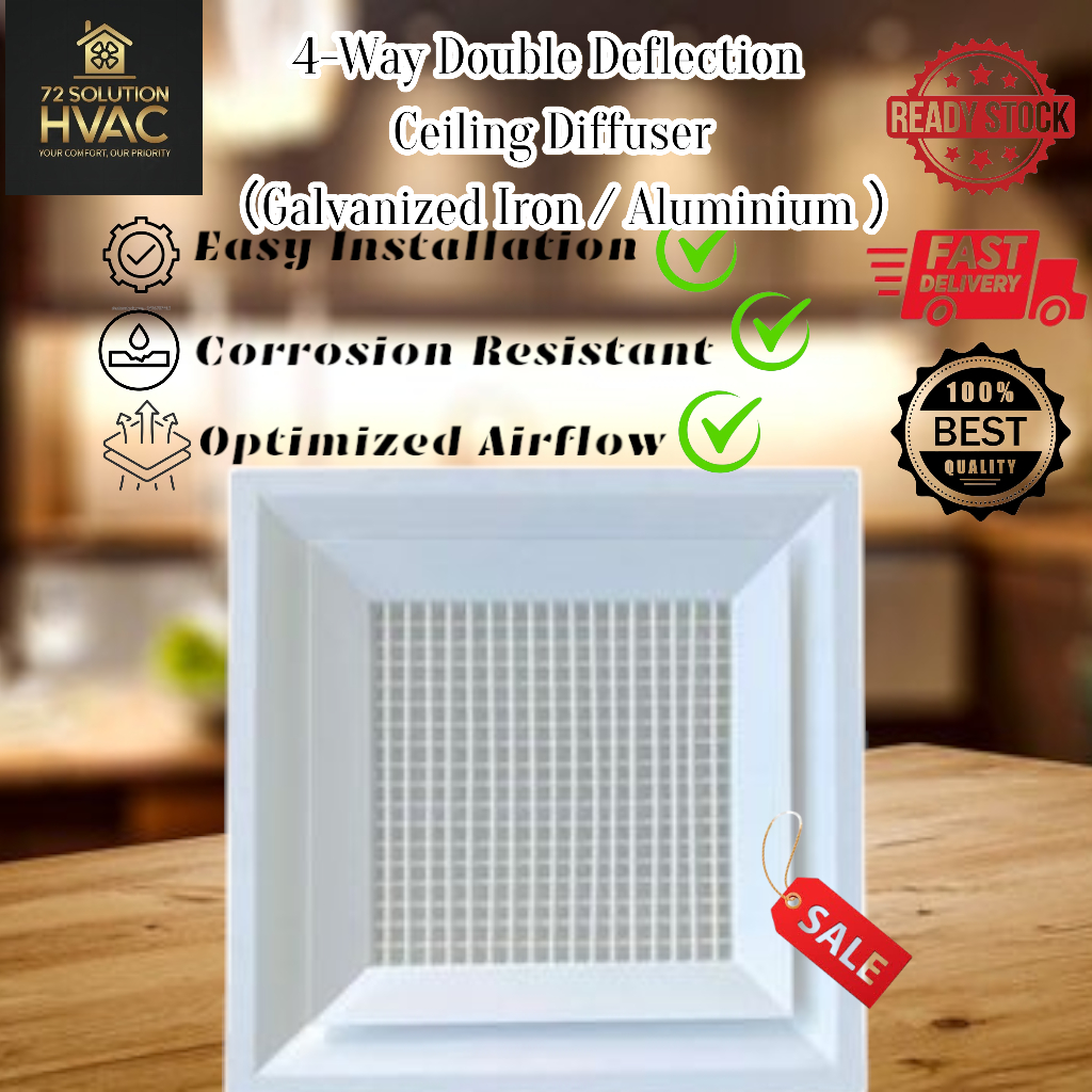 4-Way Double Deflection Ceiling Diffuser Complete With Round Damper ...