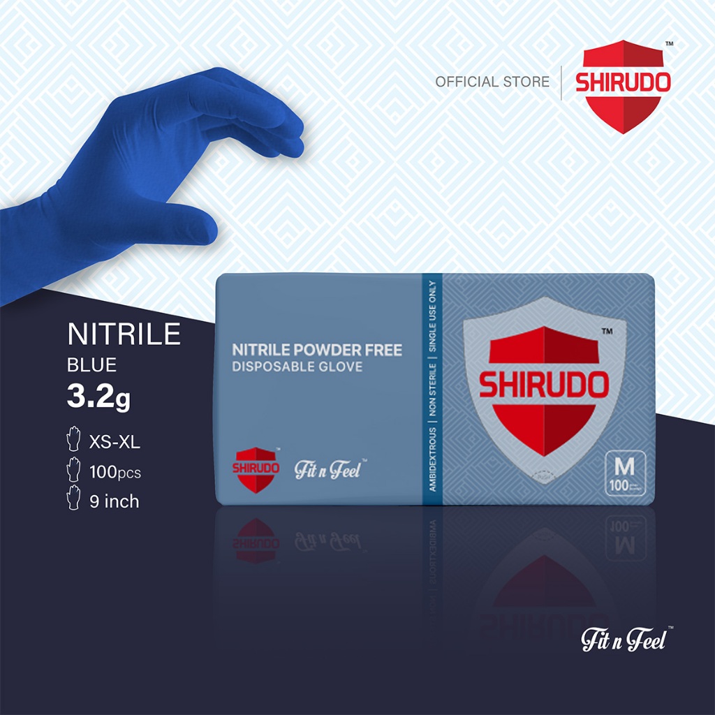 Shirudo Fit n Feel Navy Blue Nitrile Disposable Glove (9.5"/3.0g/100pcs ...