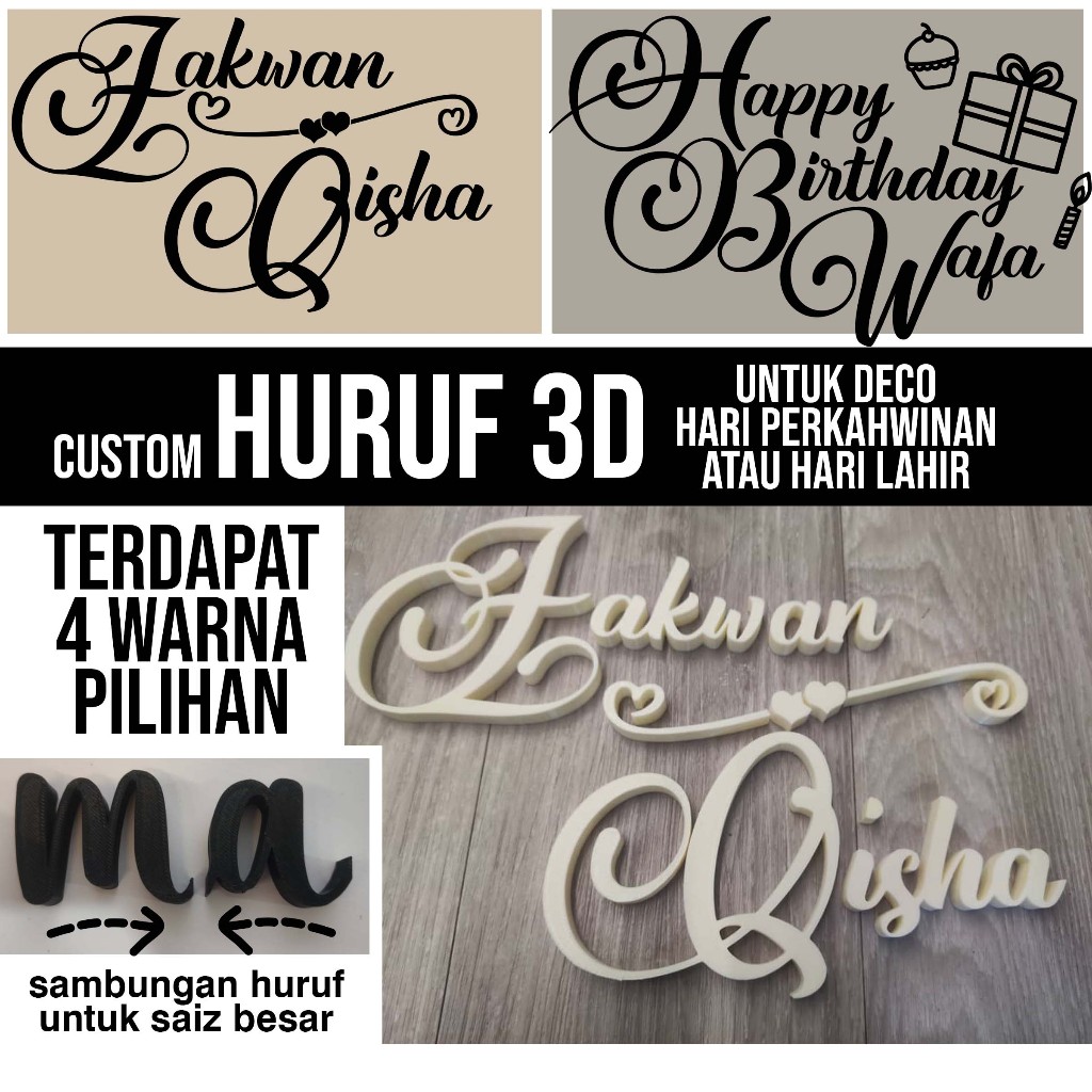 Custom HURUF 3D UNTUK MAJLIS / UNTUK DECO / DIY SENDIRI / Hiasan ...