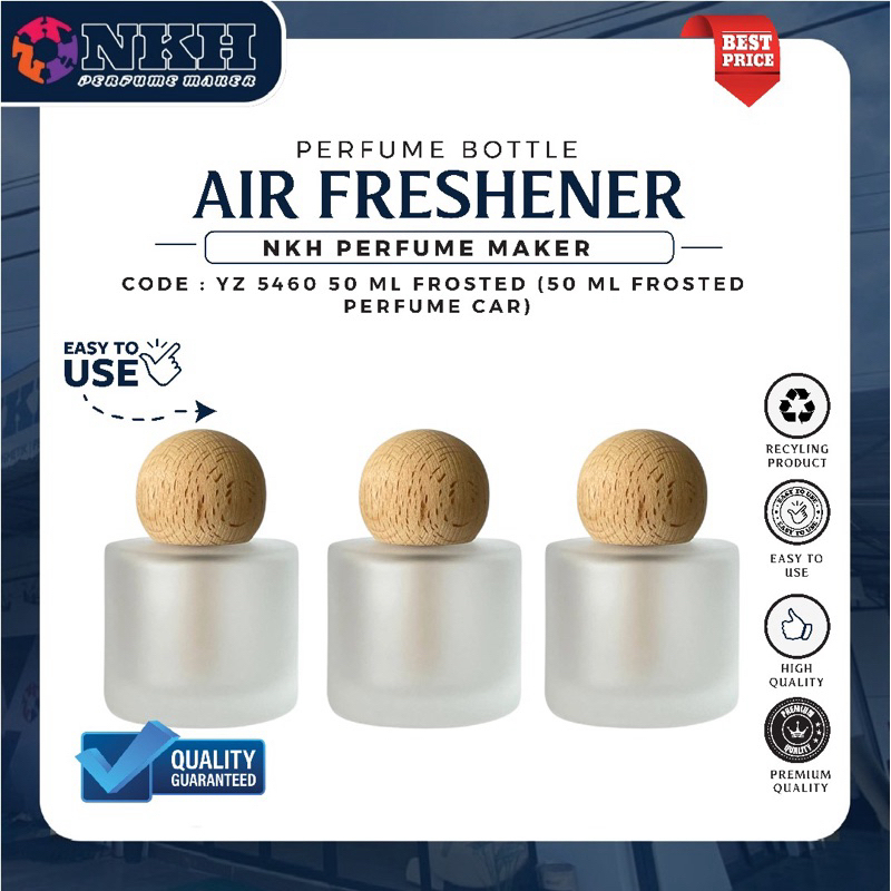 [ 1 PCS ] BOTOL KOSONG 50ML CAR PERFUME CAP KAYU BULAT FROSTED ( NKH ...