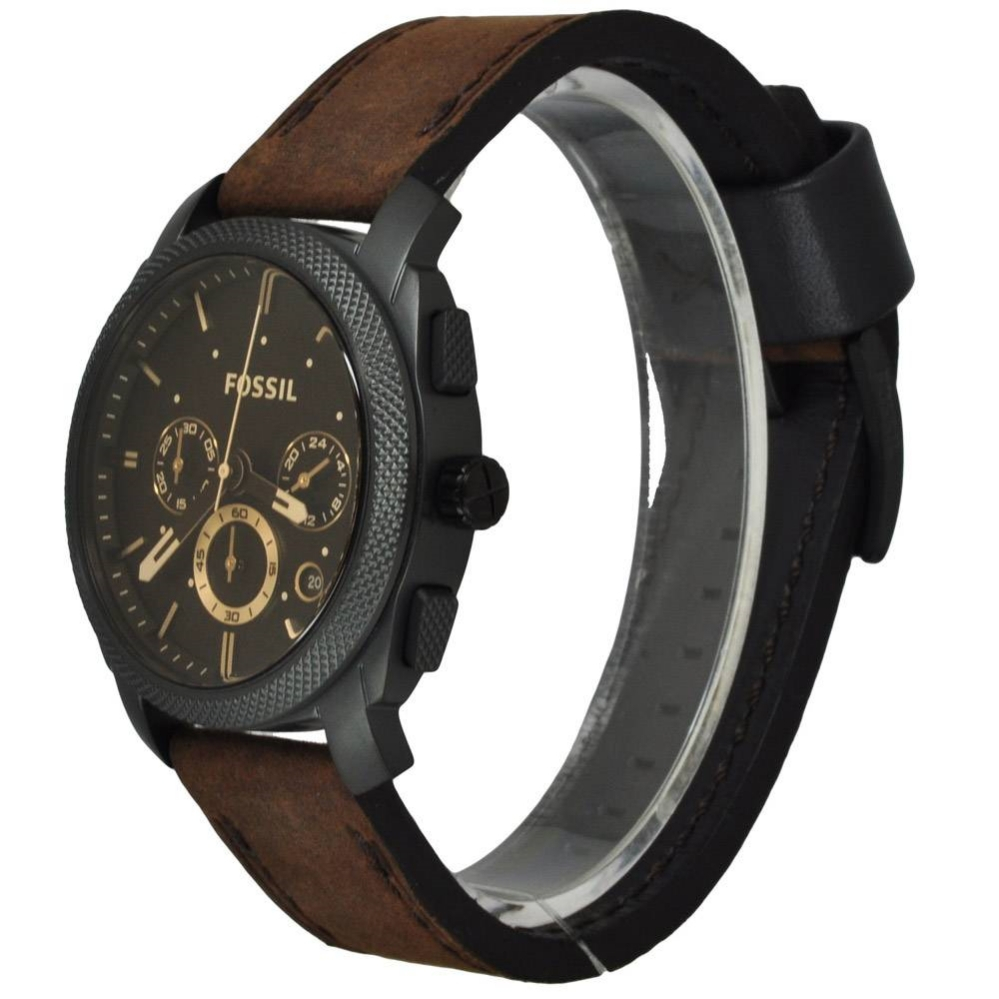 (OFFICIAL WARRANTY) Fossil Men's FS4656 Machine Mid-Size Chronograph Dark Brown Leather Watch ...