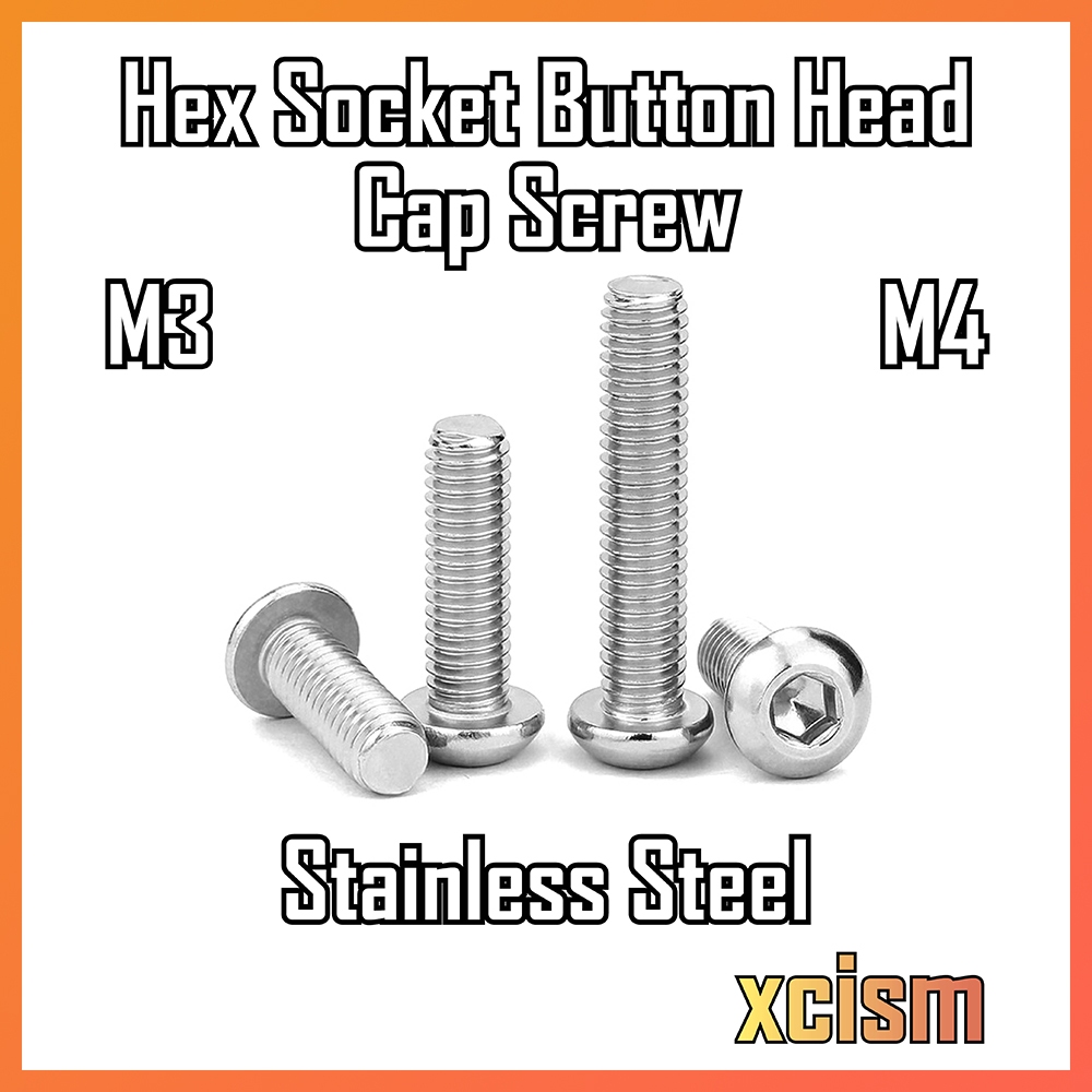 M3 M4 Hex Socket Button Head Cap Screw Allen Key Bolt Skru Stainless ...