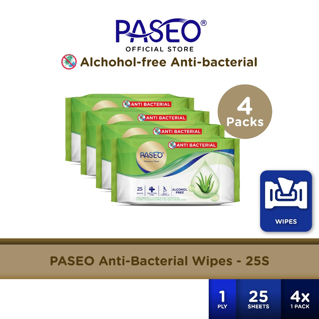 [Bundle of 4] Paseo Anti-Bacterial Wipes (25 Sheets x 4 Pack) | Shopee ...