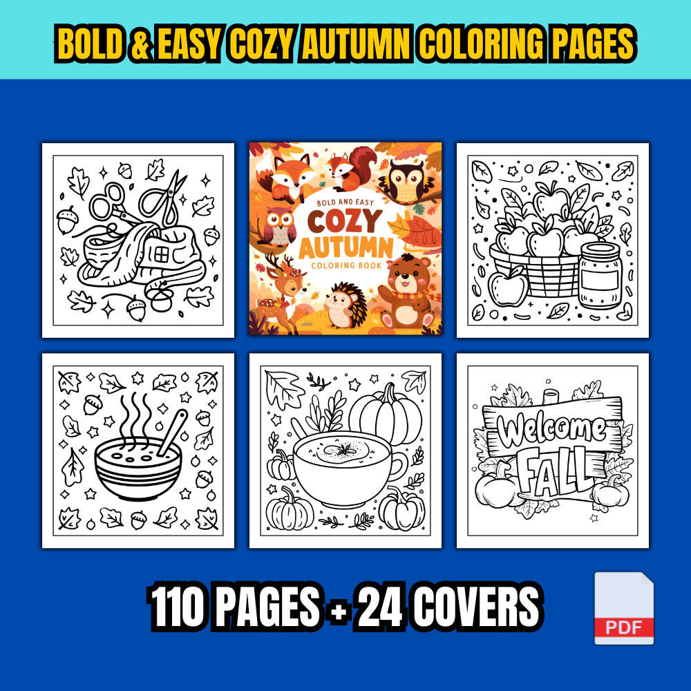 [PDF] 110 Bold & Easy Cozy Autumn Coloring Pages For Kids | Shopee Malaysia