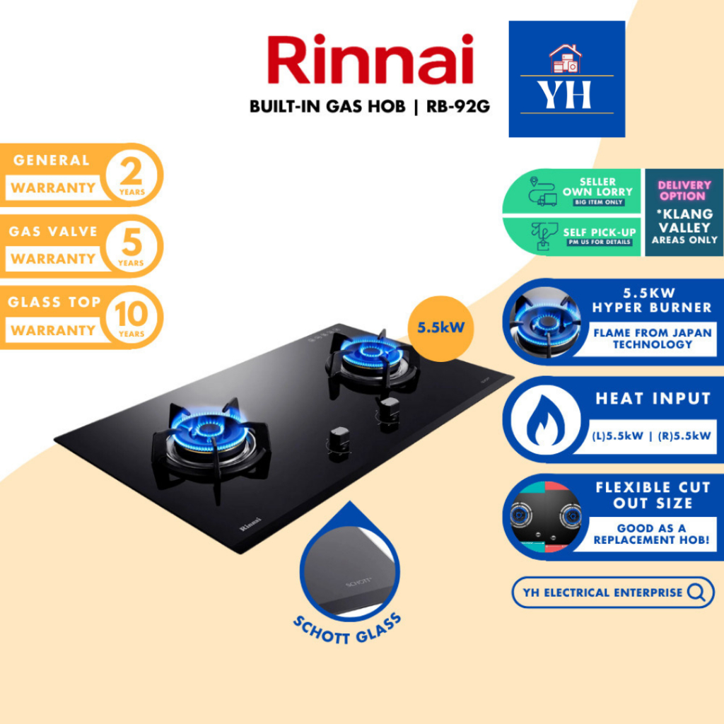 Rinnai 2-Hyper Burner 5.5kW Flexi Hob Built-in Gas Hob RB-92G | Shopee Malaysia