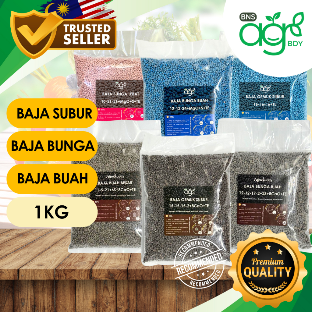 [1kg] AgroBuddy Baja Sebatian Import Gemuk Subur Bunga Buah 16-16-16 15 ...