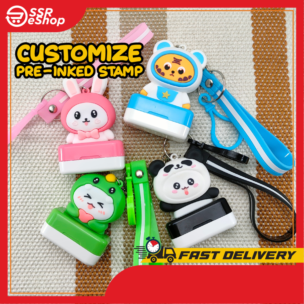 Cute Cartoon Pre-Inked Stamp with Keychain Strap - Pocket Flash Stamp ...