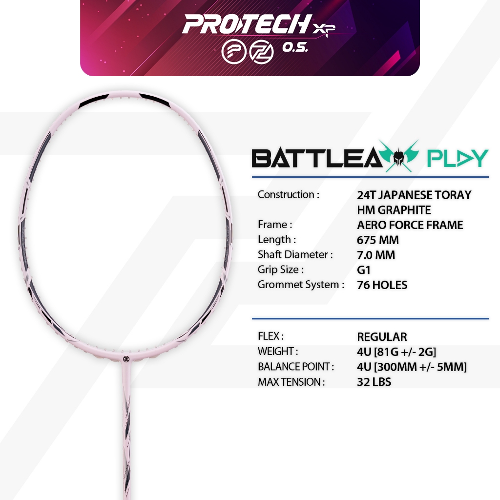 PROTECH Badminton Racket - "Battleax Play" Pink (4UG1) (MAX32LBS) (FREE ...