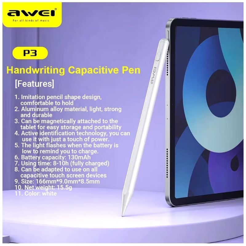 AWEI P3 Smooth Writing Captive Stylus Pen For I-Pad Android Screen ...