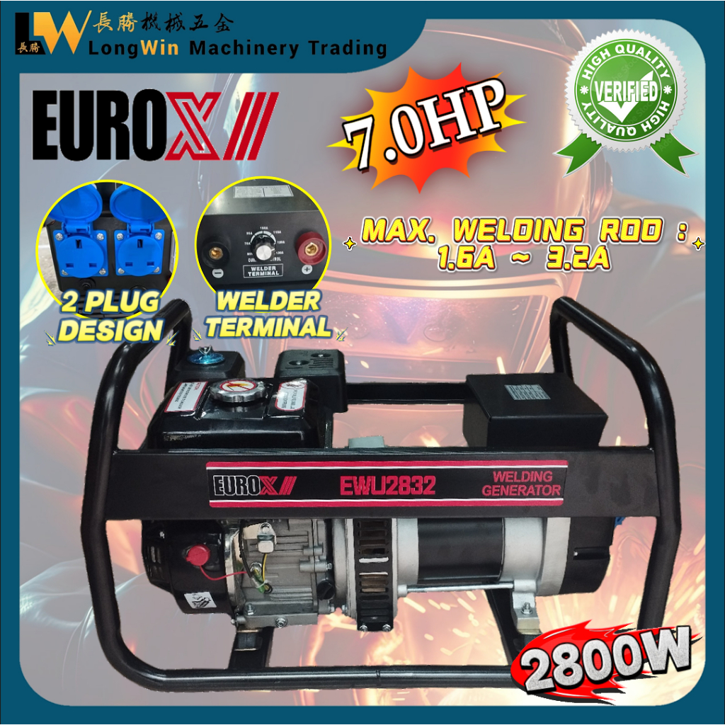 EUROX/// EWU2832 2 in 1 Function 7.0HP 4-Stroke Design Gasoline Inverter Generator & Welding ...