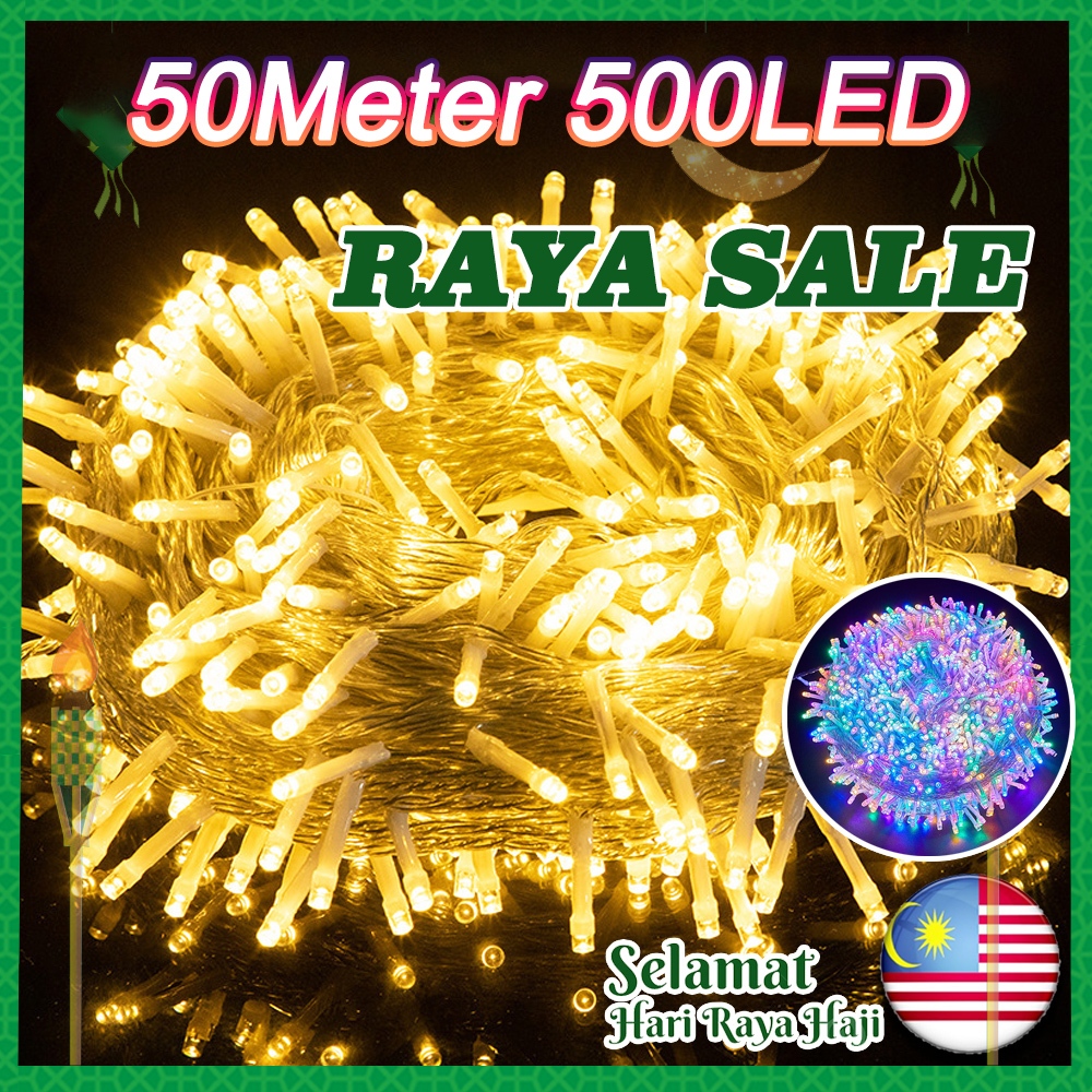 🌙 50Meter 500Led lampu raya Led Light Lampu Hiasan Lampu led Outdoor ...