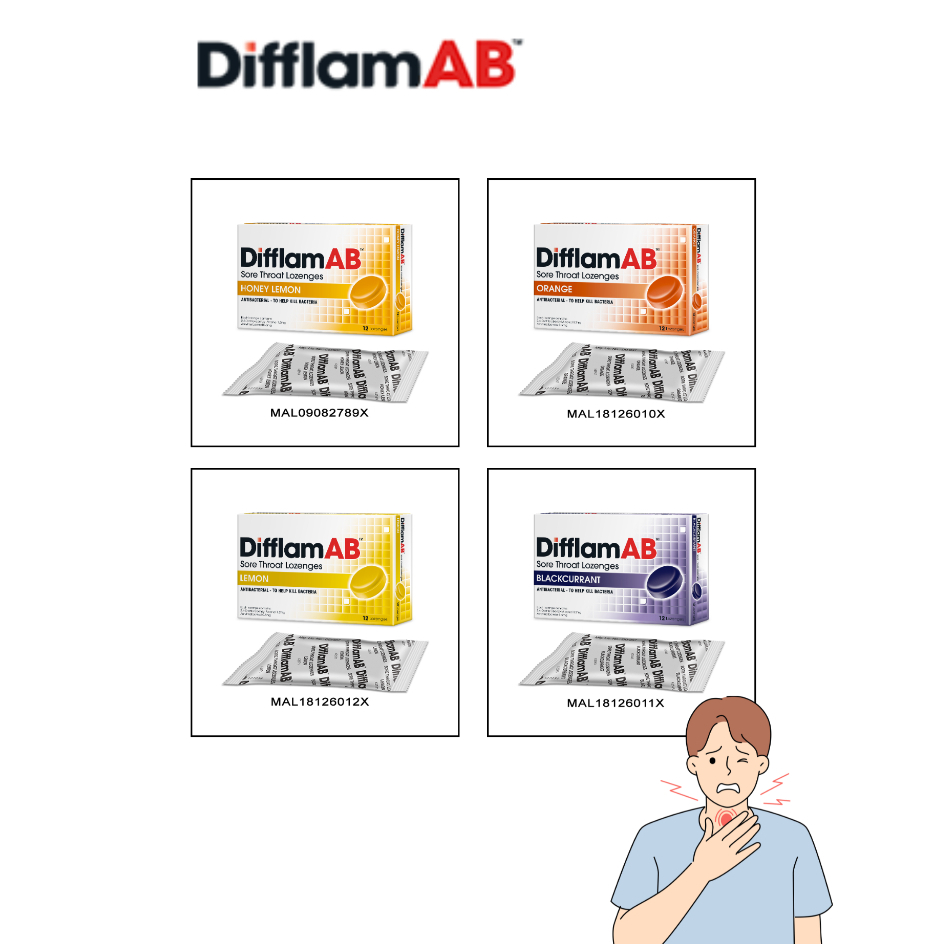 DIFFLAM AB Sore Throat Lozenges Blackcurrant & Honey Lemon 12's/ Orange ...