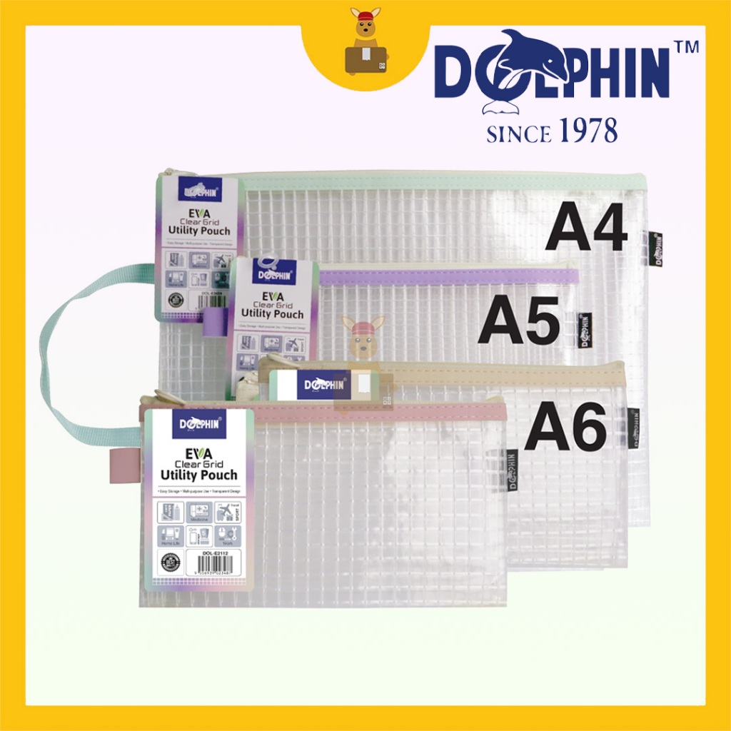 DOLPHIN EVA Clear Grid Utility Pouch Bag Zipper Bag A4 / A5 / A6 (1 PC ...